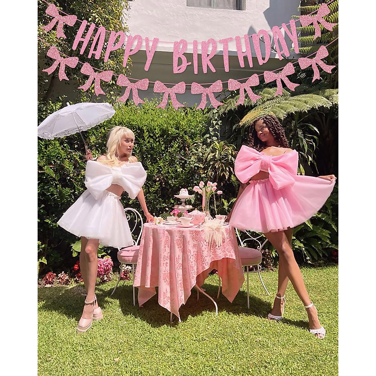 Coquette Happy Birthday Banner Pink Bow Happy Birthday Banner Garland for Coquette Birthday Party Bow Birthday Party Decorations