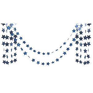 Furuix Outer Space Baby Shower Decorations 2pcs Mini Navy Blue Paper Star Garland Star String for Hanging Décor Wedding Party Decoration Outer Space Decor Birthday Decorations