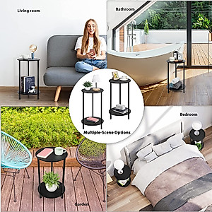 SEHERTIWY Small Round Side Table, 2 Tiers Farmhouse End Tables, Set of 2 Accent Tables for Small Spaces, Night Stands for Bedrooms Living Room, Coffee Tables with Storage Shelf, Black