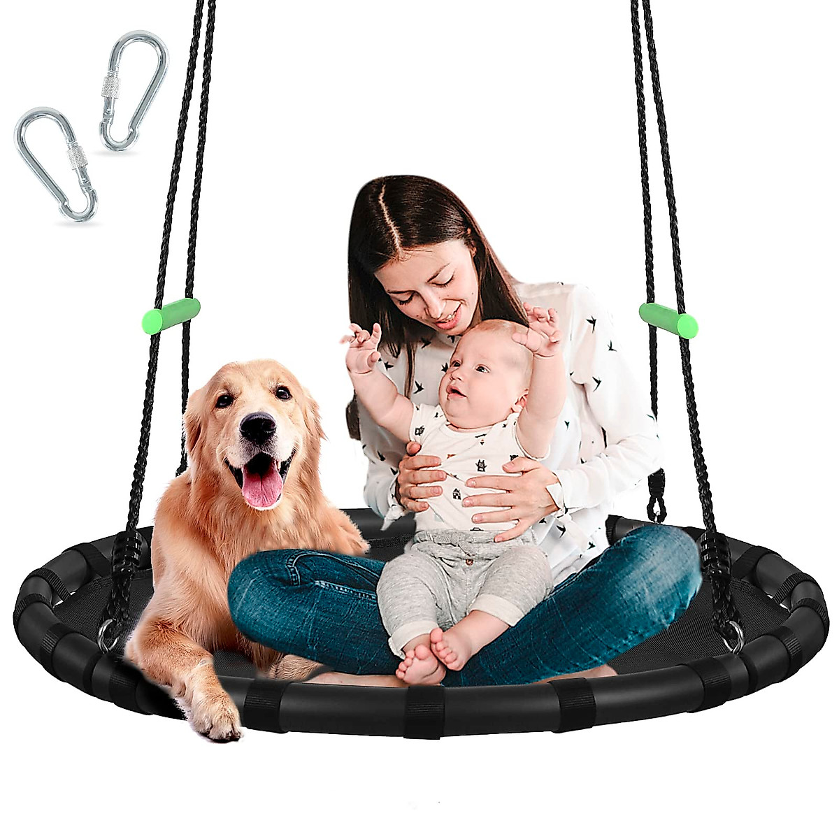 ZBZBML Tree Swing with PP Mat for Kids and Adults - Durable, Safe, and Easy to Install,Black Outdoor Saucer Swing,Flying Saucer Web Circle Swing for Yard Garden Playground Park (40 inches Diameter)