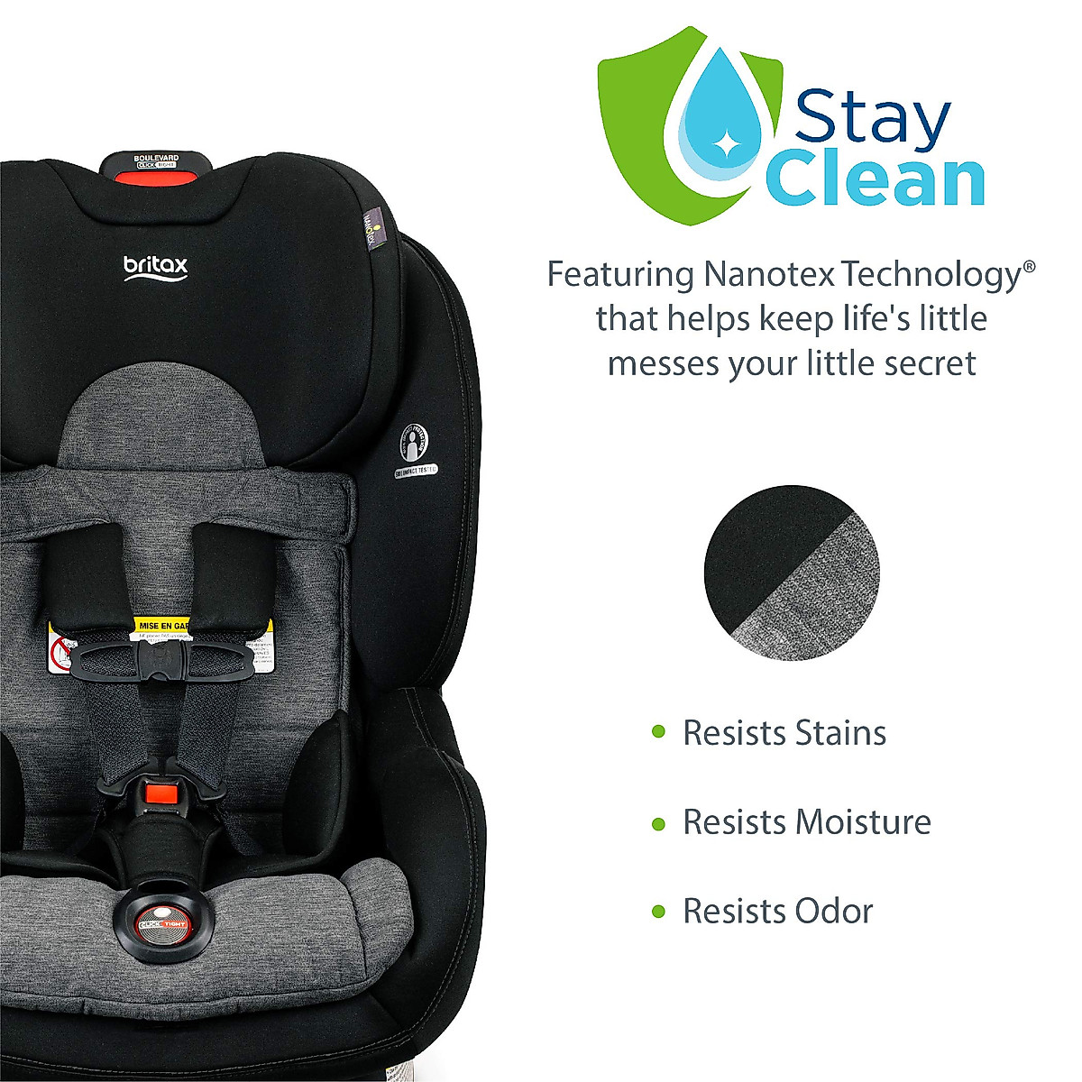 Britax Boulevard ClickTight Anti-Rebound Bar Convertible Car Seat, StayClean Grey - Stain, Moisture & Odor Resistant Fabric
