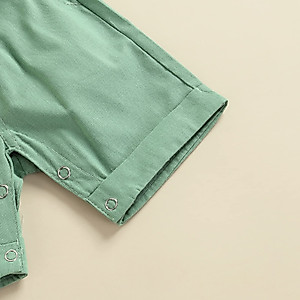 Qiylii Infant Baby Boys Short Sleeve Bowtie Buttons Bodysuit Shirts Suspender Shorts Casual Summer Clothes (Green, 3-6 Months)