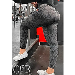 CFR Women's Big Camo Print Seamless Leggings High Waist Workout Stripe Butt Lifting Tummy Control Ruched Yoga Pants Compression Sports Stretch Workout Fitness Gym Exercise Daily Dress Camo Black M