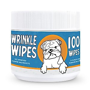 Wrinkle Wipes for Dogs - 100 Count Dog Wrinkle Wipes French Bulldog, English Bulldog, Pugs - 3.15 in Large Bulldog Face Wipes - Cleaning & Soothes on Wrinkles, Folds, Tail Pockets