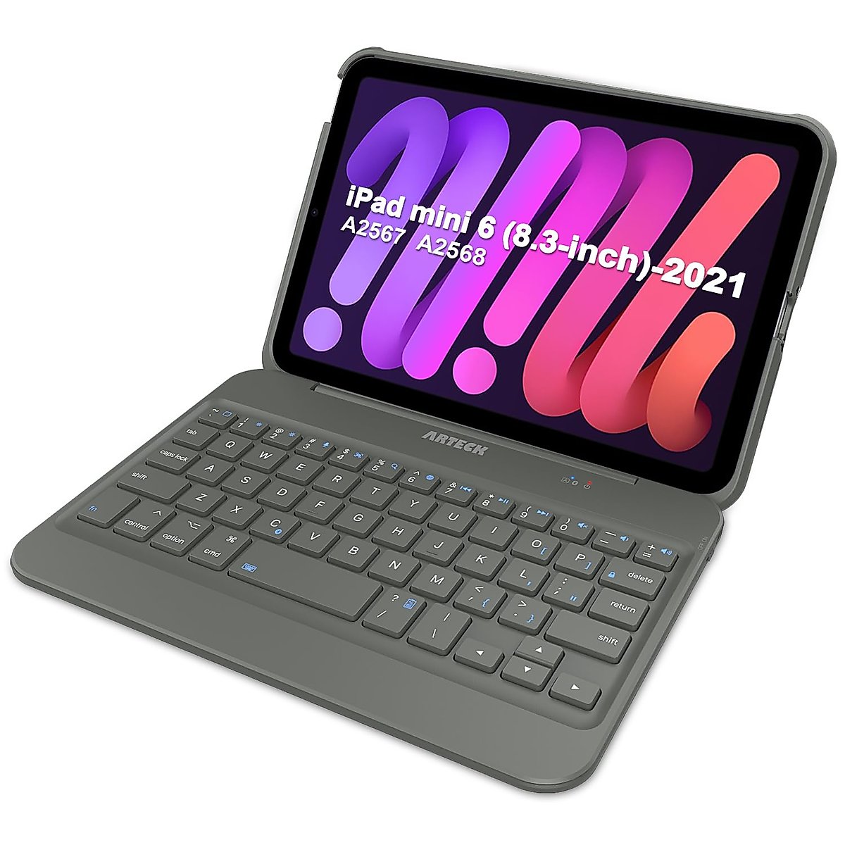 Arteck Bluetooth Keyboard Case for iPad Mini 6, 8.3-inch, with 130 Degree Swivel Rotating Stand, Shockproof Protection, Auto Sleep/Wake Feature, USB-C Charging