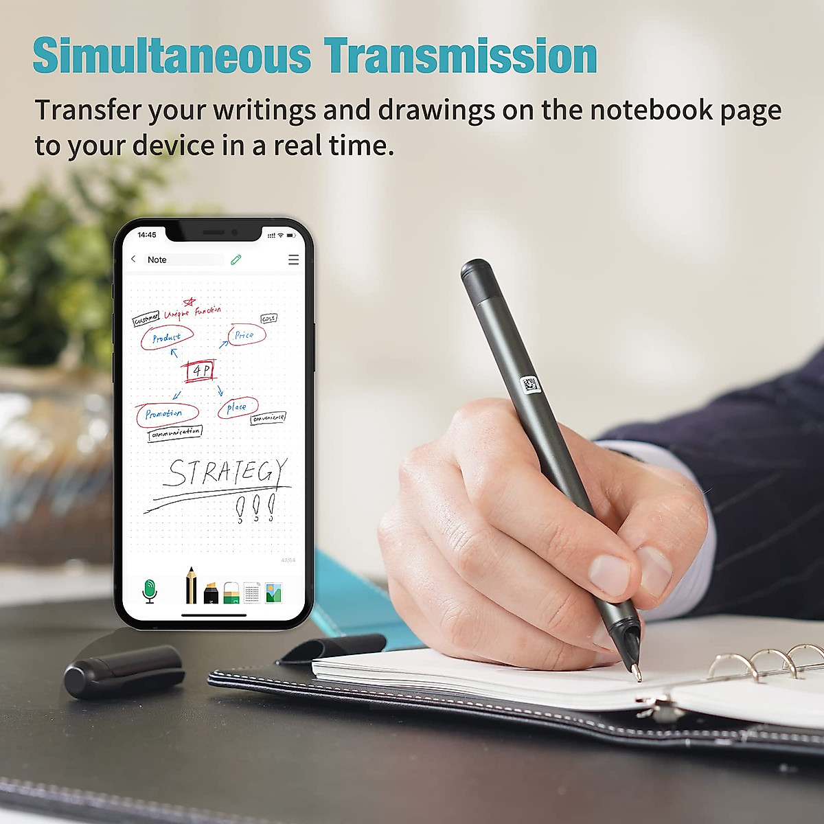 SyncPen3 Set- NEWYES Smart Pen + Smart Notebook, OCR Digital Pen for Students, Designer, Business Man, Record Notes, Bluetooth, Wireless, iOS