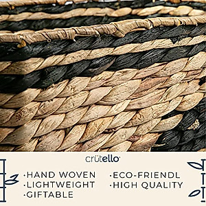 Crutello Black Wicker Basket for Storage, Large Wicker Basket, Rectangular Water Hyacinth Storage Basket Towels, Blankets, Baby, Pet Toys, Toilet Paper - Natural Living Room Floor Basket Boho Decor