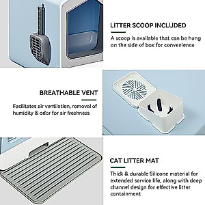 YITAHOME Extra Large Enclosed Cat Litter Box with Mat and Litter Scoop, Odorless Anti-Splashing XL Covered Hooded Cat Box, No Installation Needed