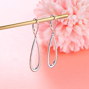 S925 Sterling Silver Hollow Teardrop Vertical Bar Drop Dangle Earrings Gift for Women Teenage