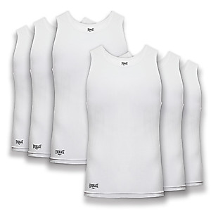 Everlast 6-Pack Men's Essential Tank Tops, Undershirts – Breathable, Tagless, Cotton Mens T Shirt – T Shirts for Men Pack (L, White)
