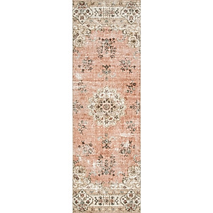 nuLOOM 2' x 12' SpinClean Machine Washable Stain-Resistant Area Rug with Non Slip Backing, Low Profile for Living Room, Bedroom, and Dining Room, Ren Peach