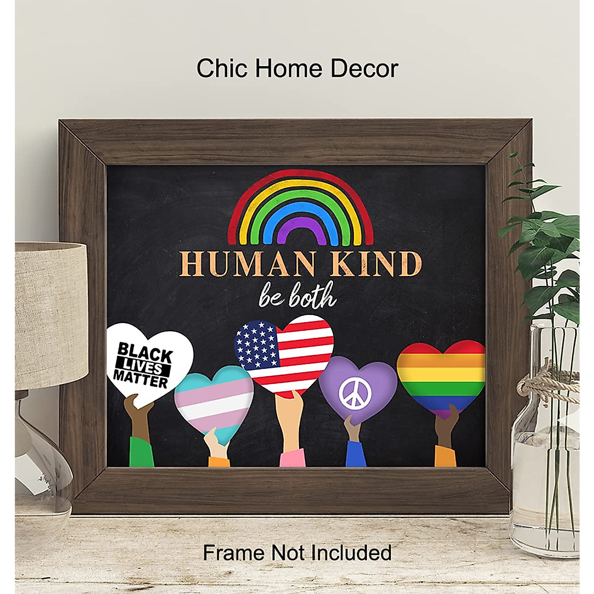 Hate Has No Home Here Flag Sign - African American Wall Art Home Decor - Black Lives Matter, LGBTQ Civil Rights Poster Home Room Decor - Gift for Queer, Gay, Bi, Lesbian, Latino, Liberal Democrats