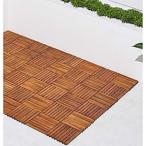 VIFAH V355 8-Slat Acacia Hardwood Interlocking Deck Tile