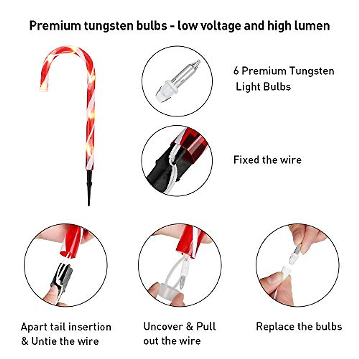 walsport Christmas Candy Cane Pathway Lights Markers Holiday Walkway Lights Outdoor Ornaments Garden Stakes Set of 12 for Yard Lawn Xmas Outside Decorations