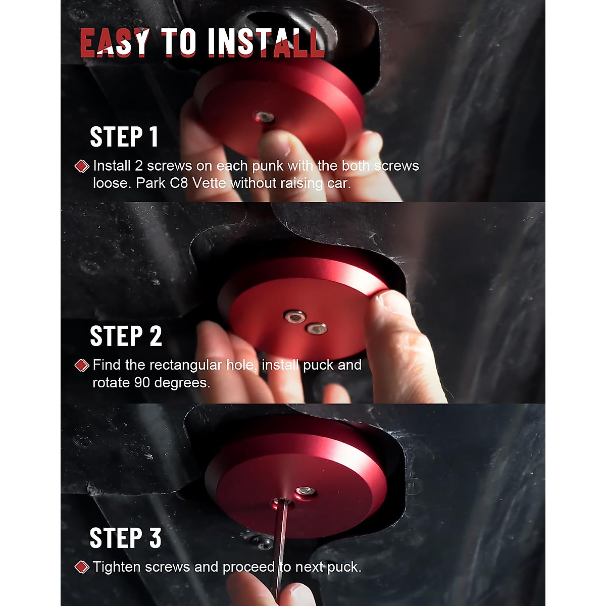 Samman Corvette Jack Pucks Billet Aluminum Jacking Puck Jack Pad Adapter Floor Jack Pad Compatible with 1997-2023 Corvette C5 C6 C7 C8/ Porsche 944 964 993 996 997 911 Boxster Cayman -(4 Pack Red)