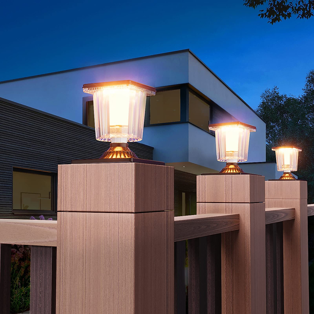 Solar Post Cap Lights Bright,4 Pack Remote Control Waterproof Outdoor Fence Post Lights, Warm/Cool White LED Lighting Garden Patio Pillar Decor Solar Deck Lights for 4x4, 5x5 or 6x6 Wooden Posts