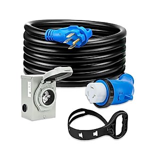 50 Amp Generator Cord & Power Inlet Box Kit,15FT Generator Cords 125V/250V Generator Power Cord NEMA14-50P/SS2-50R Twist Lock Connector, ETL Listed, Weatherproof