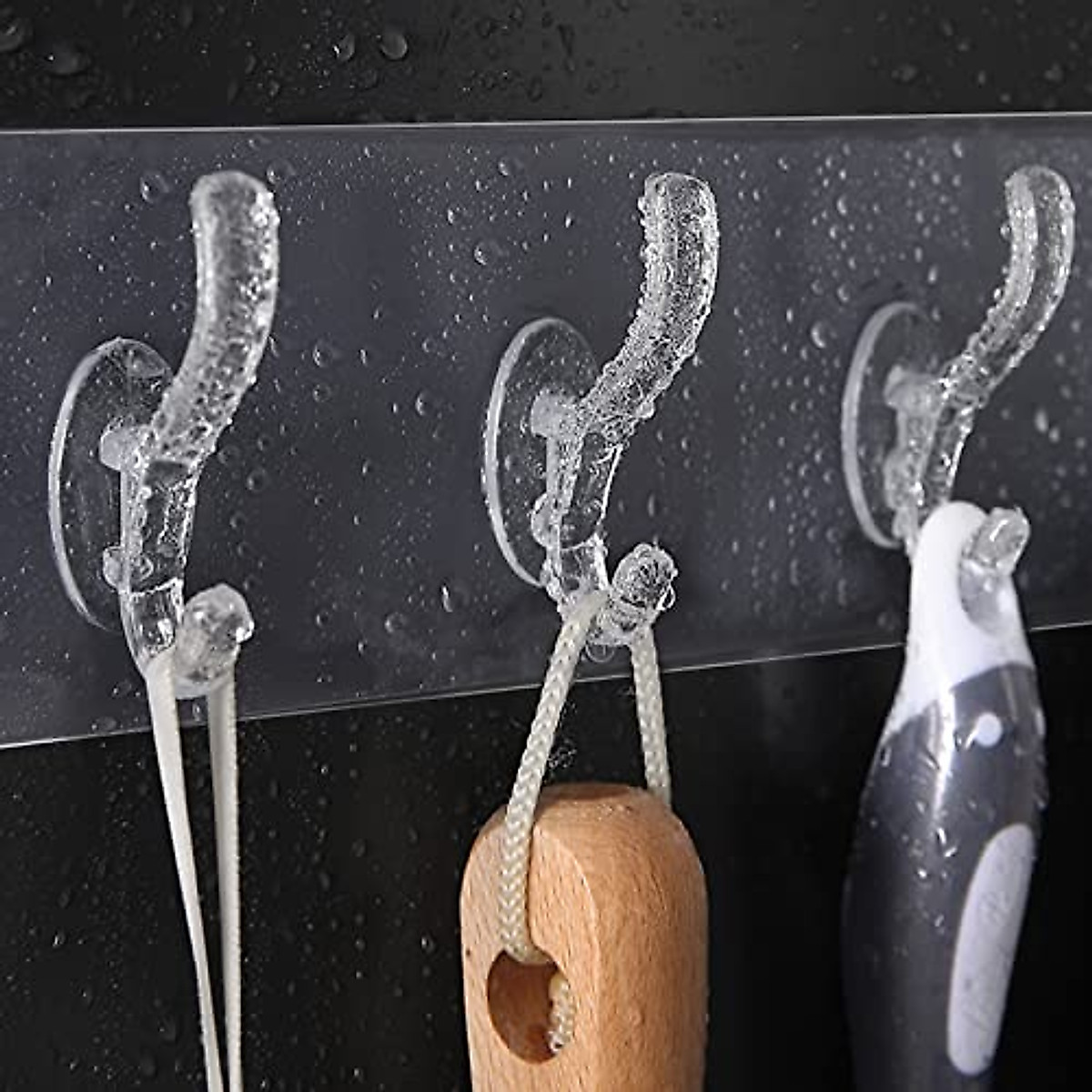 Multifunctional Transparent 6 Hooks,Transparent Adhesive Row Hooks,Punch-Free Wall-Mounted Hook, Kitchen Bathroom Hooks Waterproof Wall Hooks (3Hooks(6pcs))