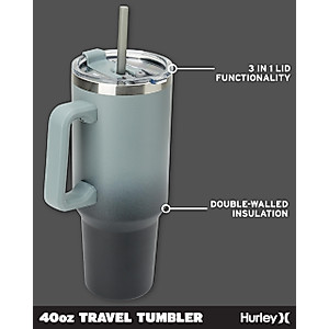 Hurley Tumbler Thermos - 40oz Double Wall Vacuum Insulated Travel Mug with Handle - BPA Free Stainless Steel Water Bottle - Leak Proof Hot and Cold Coffee Car Cup, Size 40 Ounces, Gradient Black/Grey