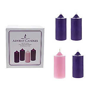 Mega Candles 4 pcs Unscented Christmas Advent Dome Top Pillar Candles, Hand Poured Wax Candles 3 Inch x 6 Inch, Holidays, Church, Decorations, Devotional, Celebration, Party & More