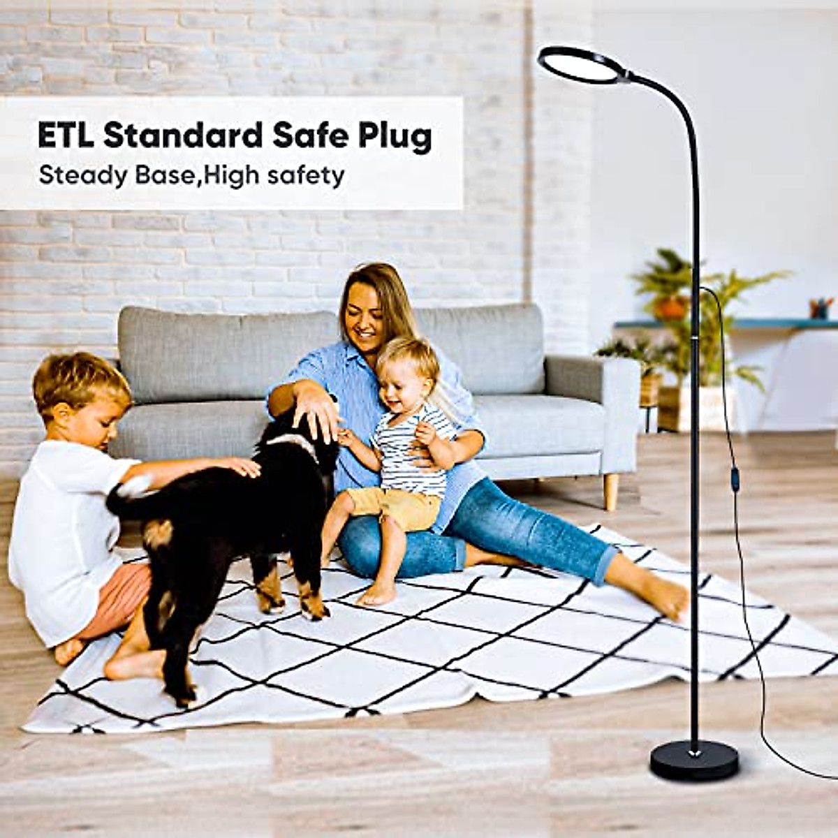 LED Floor Lamp, 12W Dimmable Standing Pole Reading Lamp 10 Brightness Levels&3 Color Temperature, Bright Gooseneck Adjustable Black Floor Lights, 800LM LED Task Lighting for Living Room Bedroom Office