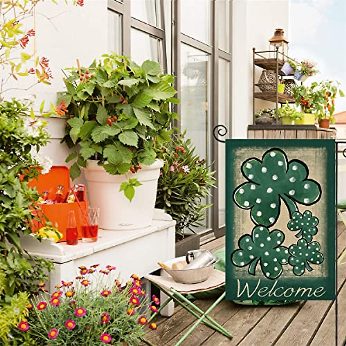 Welcome St Patricks Day Garden Flag 12x18 Double Sided,Lucky Shamrock with Dots Small Yard Flag,Spring Saint Patrick Decors for Farmhouse Outside Outdoor Holiday