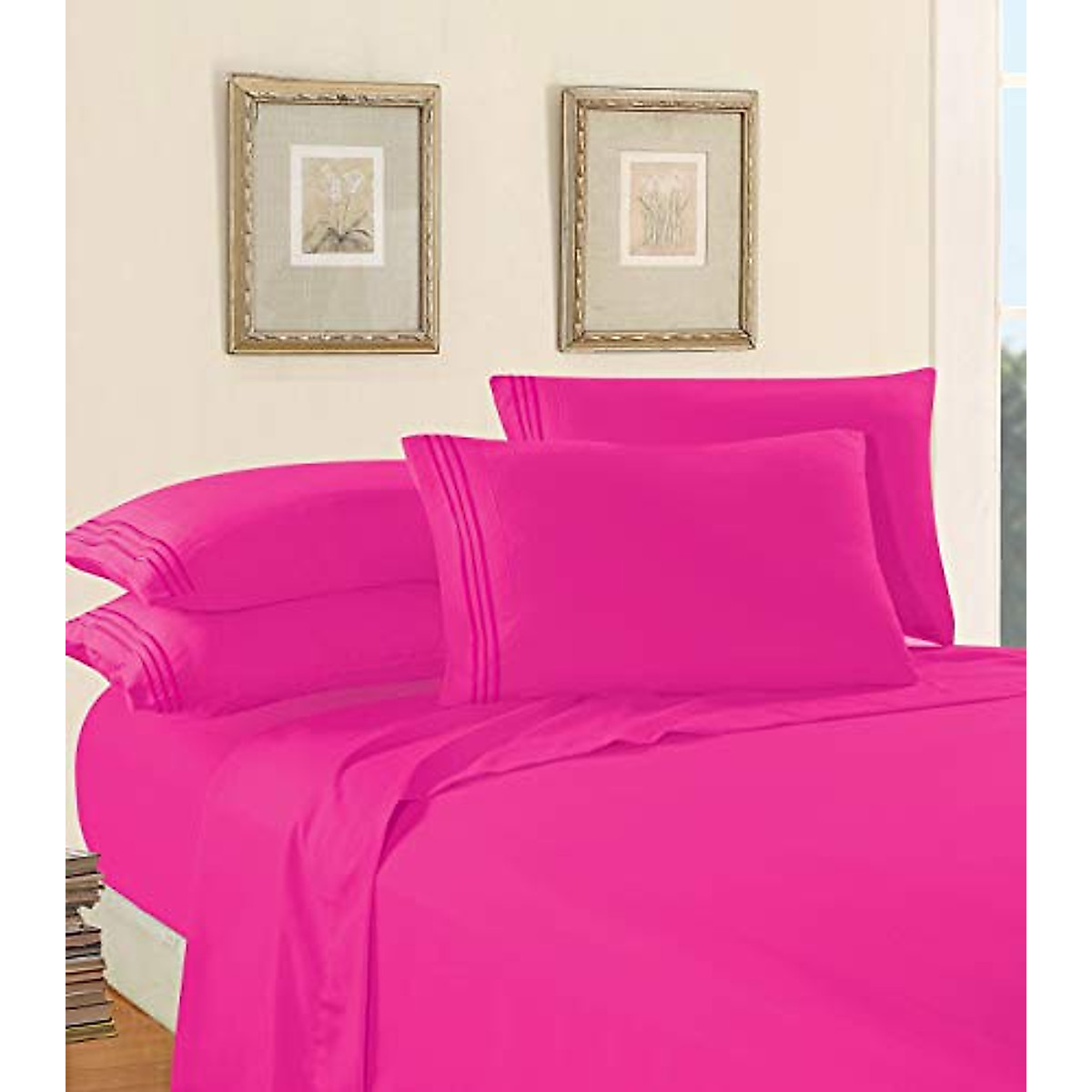 Elegant Comfort Luxury 1500 Thread Count Egyptian Quality Microfiber 4-Piece Premium Hotel Sheet Set-Wrinkle Resistant, All Around Elastic Fitted Sheet, Deep Pocket up to 16", Twin/Twin XL, Hot Pink