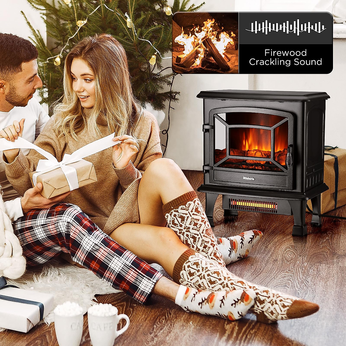 TURBRO Suburbs 20 in. Electric Fireplace Infrared Heater with Crackling Sound, Freestanding Fireplace Stove with Realistic Flame Effect, CSA Certified, Overheating Protection, Easy to Assemble, 1400W