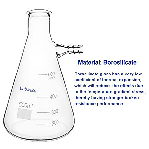 Labasics Glass 500 ml Heavy Wall Borosilicate Glass Filtering Flask, Bolt Neck with Tubulation, 500 ml