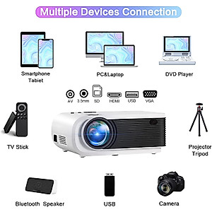 JIFAR HD Projector with WiFi and Bluetooth, 5G WiFi Native 1080P 12000L Outdoor Projector Support 4K 450" Display, Mini Portable Movie Projector, for PPT, TV, VGA, Laptop, iOS & Android Phone (white)