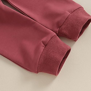 Meiweileya Infant Baby Boy Girl Fall Winter Clothes Loved Long Sleeve Sweatshirt Pullover Tops Red Pants Set Valentines Day Outfit 2Pcs (Khaki+Red, 12-18 Months)