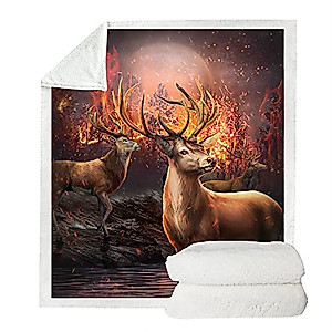 Juirnost Deer Throw Blanket,Wildlife Throw Blanket,Rustic Cabin Decor Woodland Blanket for Bedroom Sofa Couch 50X60Inch,Gift for Hunting Lover Deer Hunting Blanket Decor