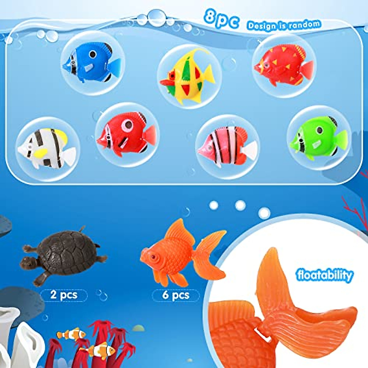 Fish Tank Decorations, Artificial Aquatic Plants and Artificial Fishes Floating Decorations for Small Aquarium, Plastic Fake Fish,Turtles,Goldfish,Tropical Fish for Fish Bowl Decoration (25 Pcs)