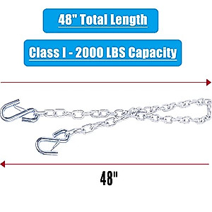 Tnyeobae 48" Trailer Safety Chain with 3/16" Spring Hook,Grade-30 Metal Safety Chain Kit 2000 lbs(Pack of 2)