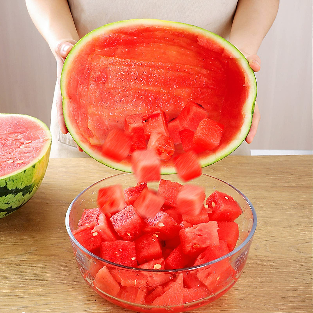 WDDH 2 in 1 Watermelon Slicing Knife,Dual Head Stainless Steel Fruit Forks Cutter Knife Portable Watermelon Fork Cutter Tool for Party Camping Kitchen Gadget[#1]