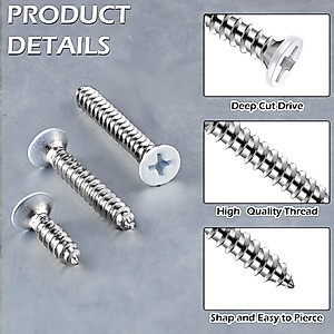 Peryiter 120 Pcs #8 White Screws Stainless Steel White Flat Head Screws White Pan Head Wood Screws Flat Self Tapping Screw for Wall Plates Switch Covers Replacement, 3 Sizes