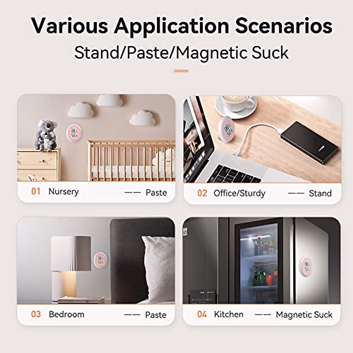 Hipoink Room Thermometer Hygrometer Indoor Humidity Meter and Temperature Monitor Gauge (HD E-Paper Screen) for Home, Baby Nursury Tiny Room House, Office Desk,No-Punch Magnetic Hanging(Pink)