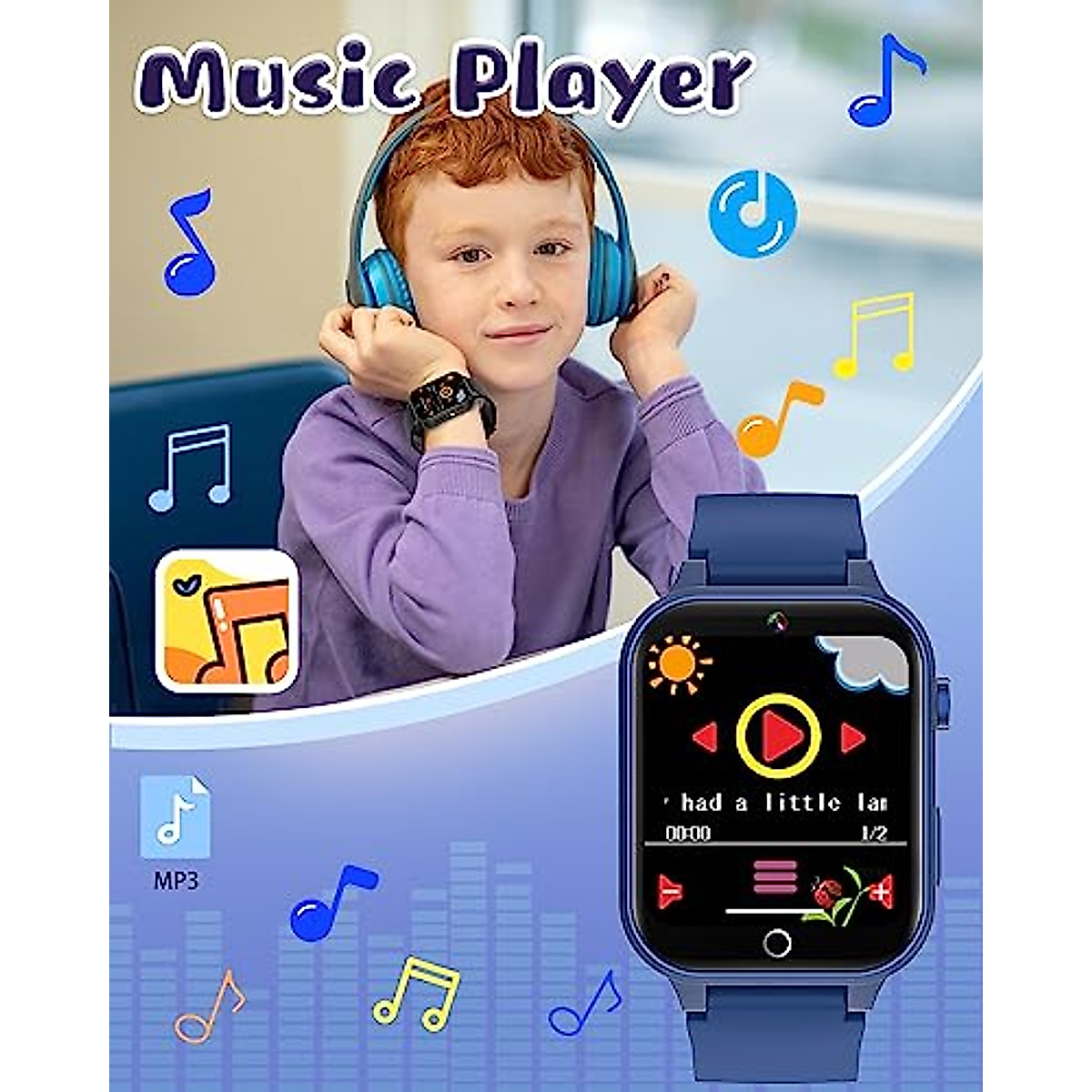 Dolwenqi Kids Smart Watch Boys Toys Age 5-12, 26 Puzzle Games Habit Clock Camera Music Player Flashlight Pedometer 12/24 hr Watches for Kids Birthday Gifts for 6 7 8 9 10 Year Old Boys Girls