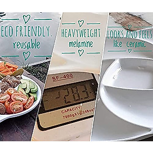 2 Ecology Reusable Non Disposable White Veggie Tray for Partys. 13 in, Unbreakable Melamine Not Plastic. Appetizer Sectioned Platter. Vegetables and Fruits. Chip and Dip Serving. Entertaining.