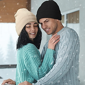 Eurzom 3 Pcs Winter Satin Lined Beanie Hat Warm Cuffed Plain Satin Hat Winter Knit Cap with Lining for Men Women Girls Boys (Dark Gray, Brown, Beige)