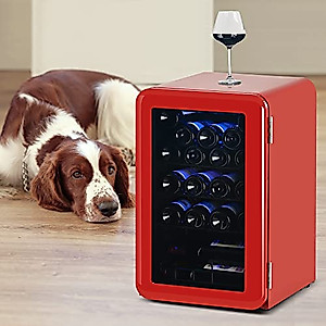 MAXTRAL Mini Wine Fridge, 24 Bottles Small Wine Fridge, Wine Fridge Freestanding, Wine Fridge Under Counter, Wine Bottle Cooler, Digital Temperature Control, UV-Protective (Red + Metal)