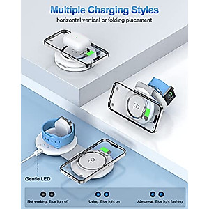 RTOPS Wireless Charger, 2 in 1 Magnetic Wireless Charging Station, Foldable Travel Charger Multiple Devices Compitable for iPhone 14/13/12/Pro/Max, iWatch, AirPods(Adapter Includes)