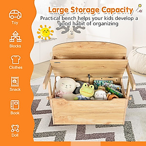 Costzon Kids Table and Chair Set, Convertible Toy Storage Bench with Built-in Handle for Kindergarten, Preschool, Kids Room, Playroom, Wood Reading Nook for Toddler Boys Girls Ages 3 to 7 (Natural)