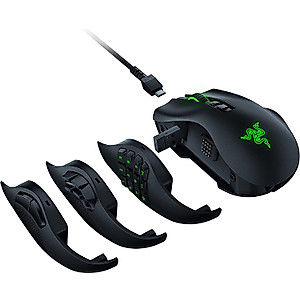 Razer Naga Pro Wireless Gaming Mouse: Interchangeable Side Plate w/ 2, 6, 12 Button Configurations - Focus+ 20K DPI Optical Sensor - Fastest Gaming Mouse Switch - Chroma RGB Lighting