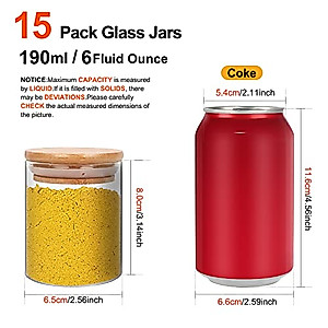 6 oz Glass Jars with Bamboo Lids , Borosilicate Glass Airtight Canisters sets, Glass Food Storage Container, Pantry Organization and Storage Jars, Kitchen Canisters Sets, Spice Jars of 15