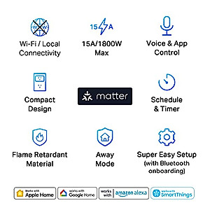 TP-Link Tapo Matter Supported Smart Plug Mini, Compact Design, 15A/1800W Max, Super Easy Setup, Works with Apple Home, Alexa & Google Home, UL Certified, 2.4G Wi-Fi Only, White, Tapo P125M(3-Pack)