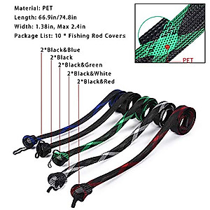 ZHENDUO OUTDOOR 10Pcs Fishing Rod Sleeve Rod Socks 67inches/74.8inches Rod Covers Braided Mesh Rod Protector Fishing Tools Accessories for Bait Casting Sea Fishing Rod (5pcs*1.7m+5pcs*1.9m)