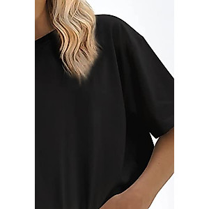 ATHMILE Womens Oversized T Shirts Loose Fit Crewneck Short Sleeve Tops Summer Casual Blouse Y2K Basic Tee 2023 Black