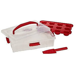 Buddeez Cupcake and Cake Carrier; Stackable Holder includes [CUT/SERVE UTENSIL Under Lid]