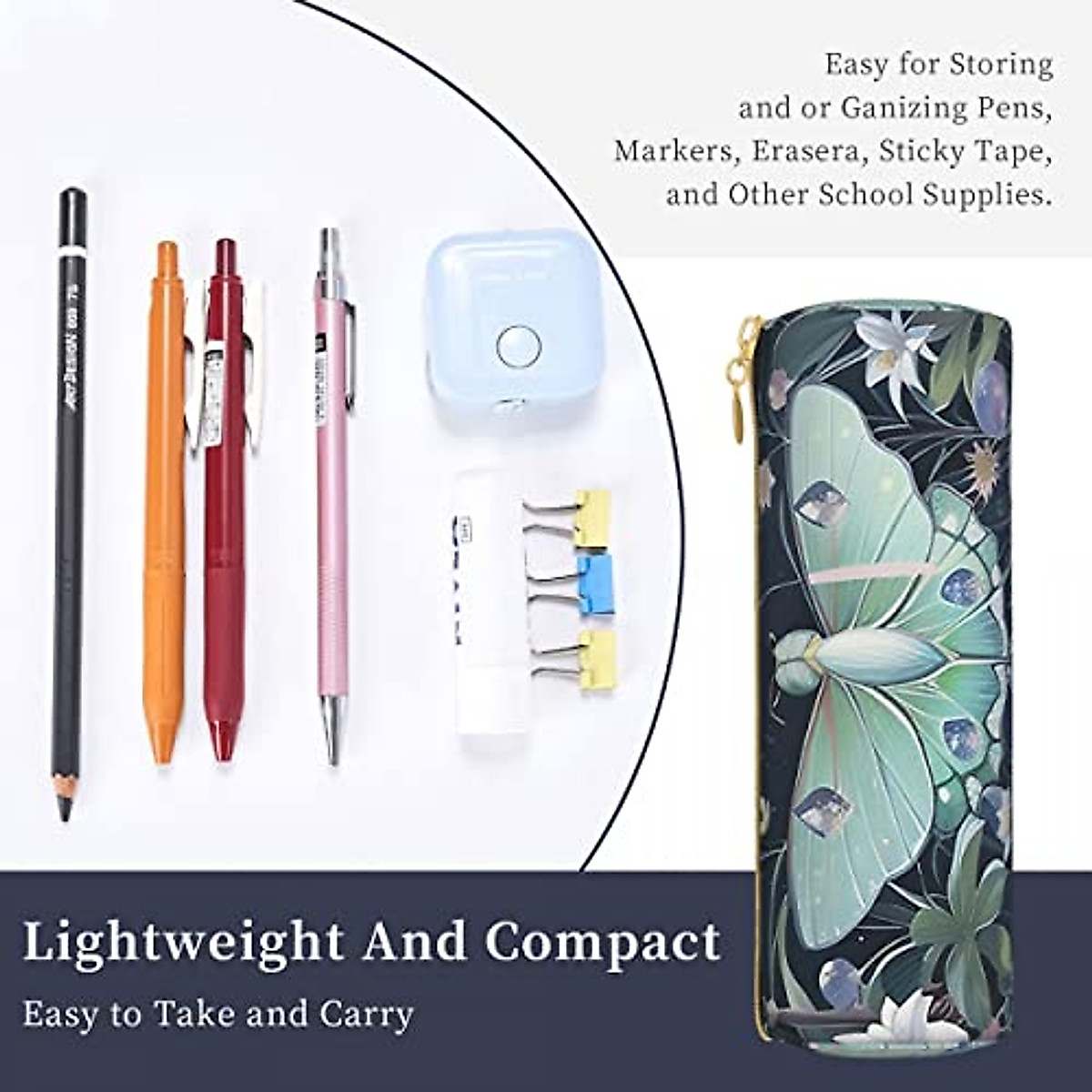 QICENIT Butterfly Pencil Case for Women Pen Pouch Cylinder Small Carrying Box for Adult With Smooth Zipper Simple Durable Lightweight for Office Organizer Storage Bag